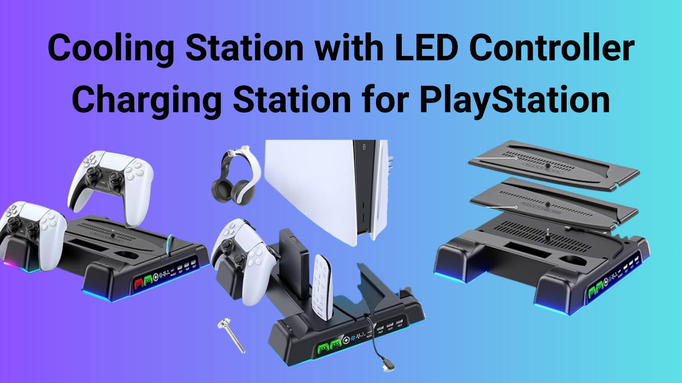 PS5/Slim/Pro Stand and Cooling Station with LED Controller.